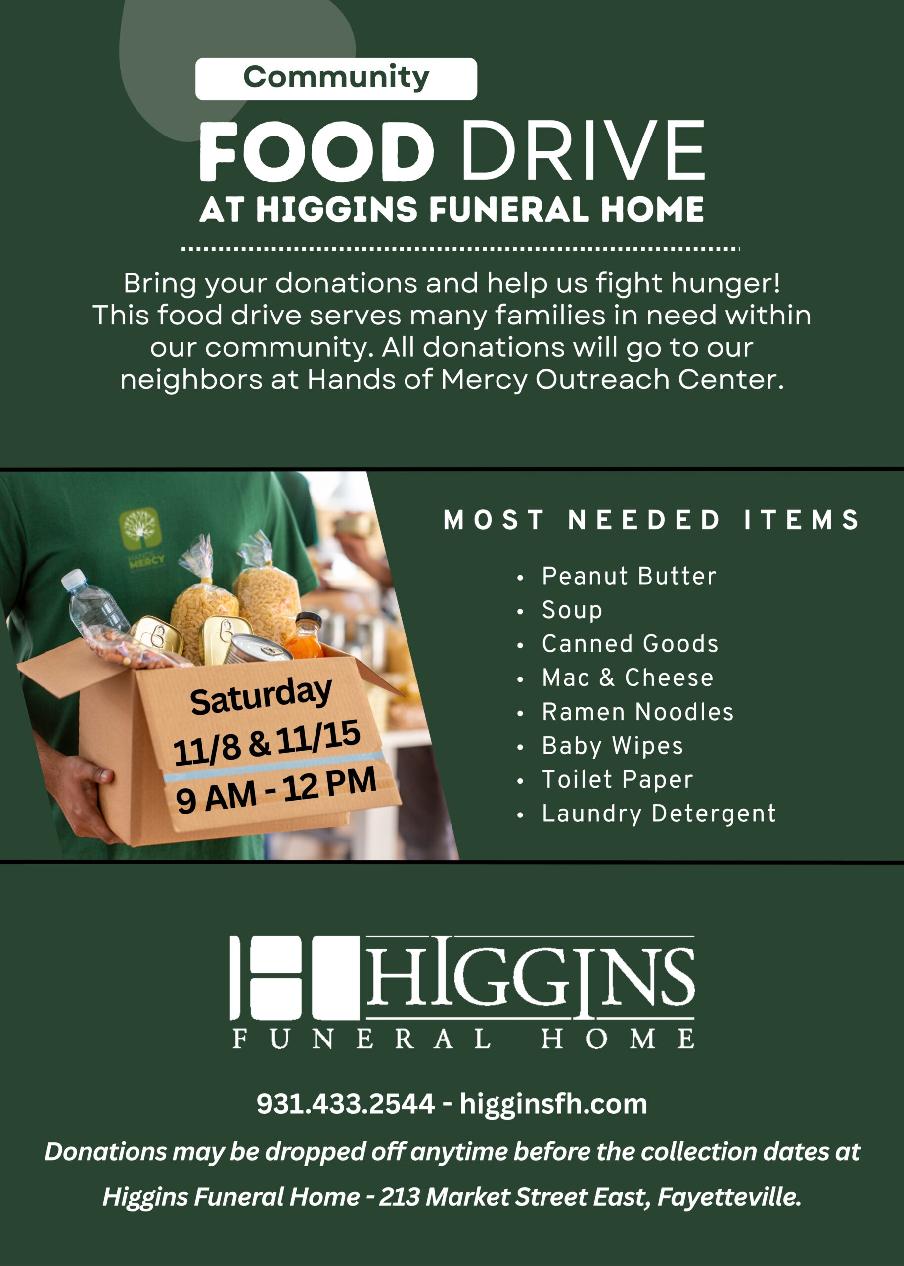 Community Food Drive at Higgins Funeral Home - Higgins Funeral Home